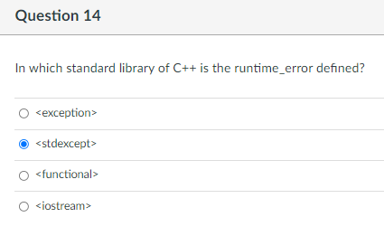 Solved Question 14 In which standard library of C++ is the | Chegg.com