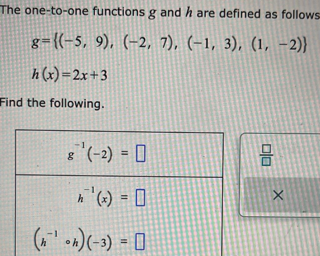 Solved The one-to-one functions g and h are defined as | Chegg.com