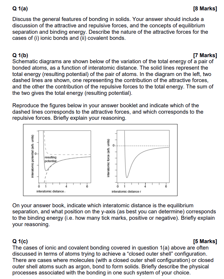 Solved Q 1(a) ﻿Discuss the general features of bonding in | Chegg.com