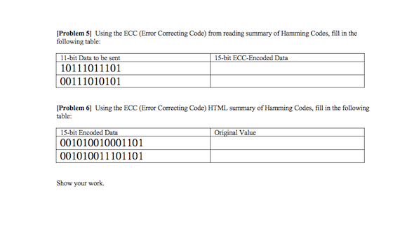 Solved [Problem 5| Using the ECC (Error Correcting Code) | Chegg.com