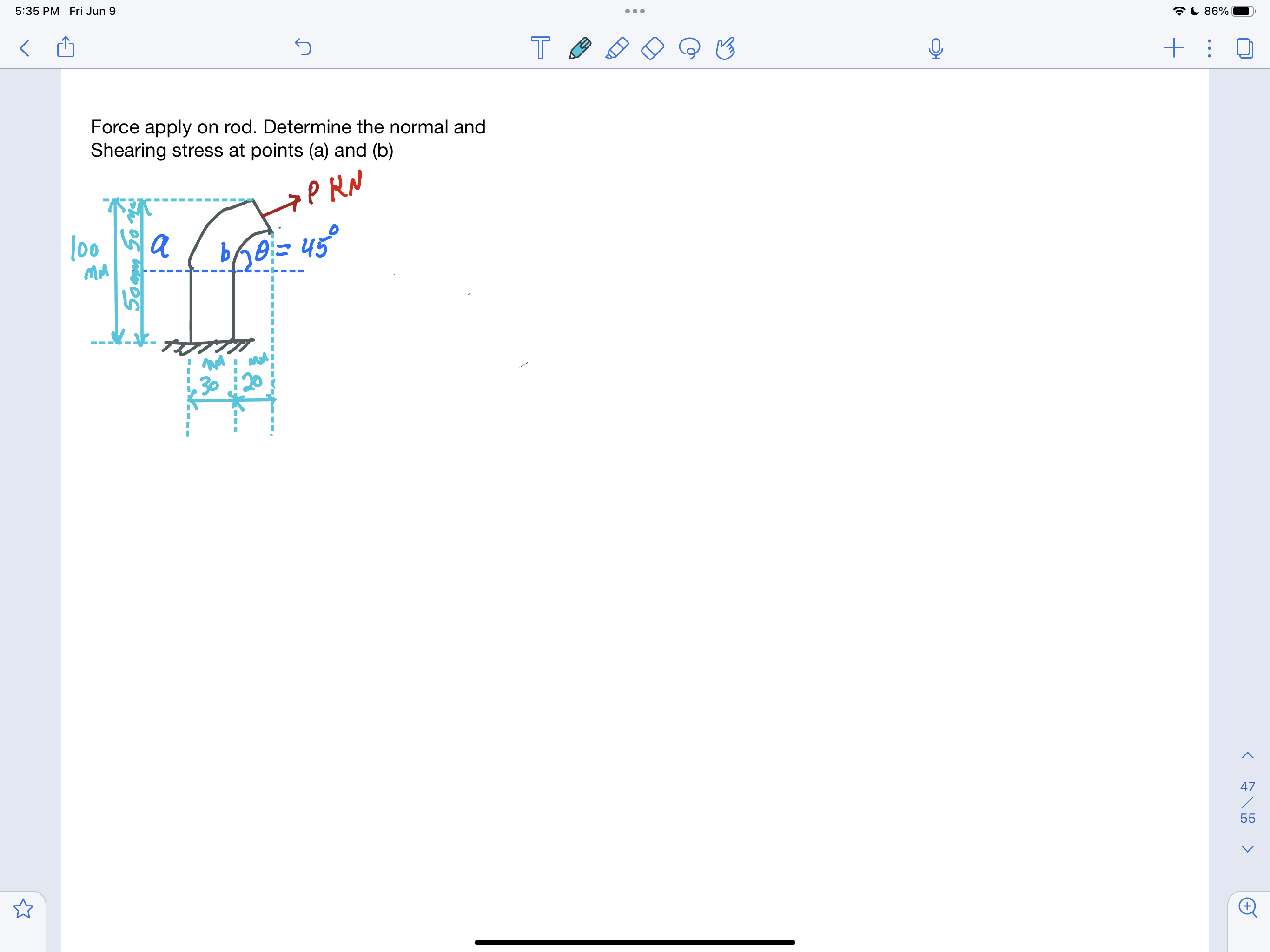 Force apply on rod. Determine the normal and Shearing | Chegg.com