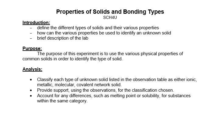Solved Properties of Solids and Bonding Types SCH4U | Chegg.com