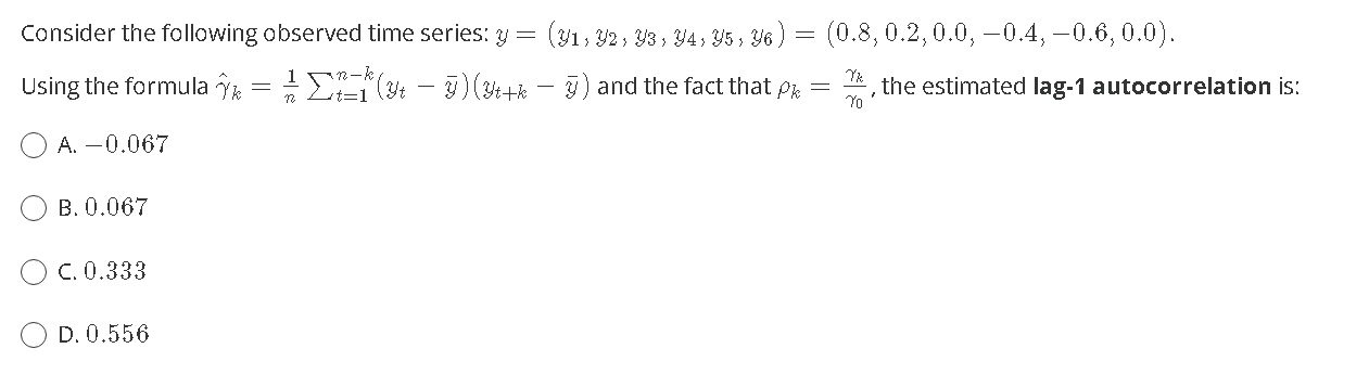 Solved Consider the following observed time series: | Chegg.com