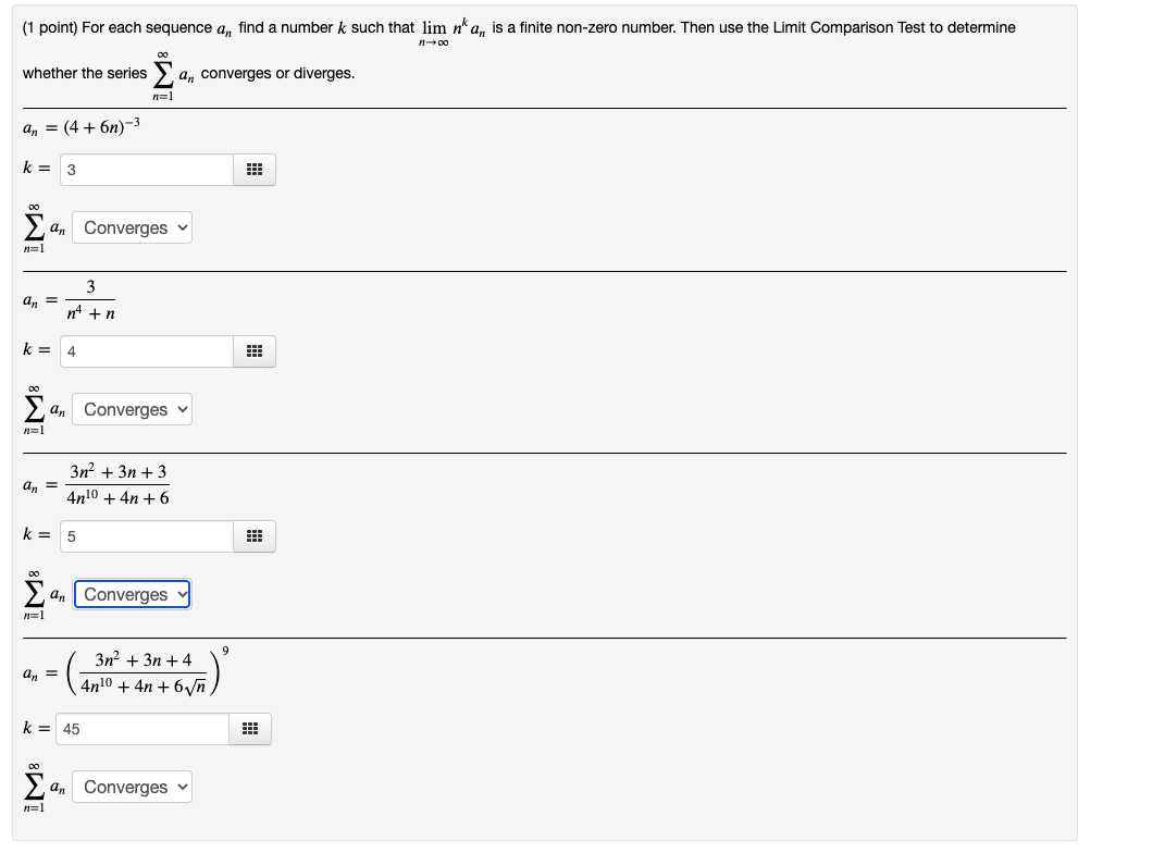 Solved (1 point) For each sequence an find a number k such | Chegg.com