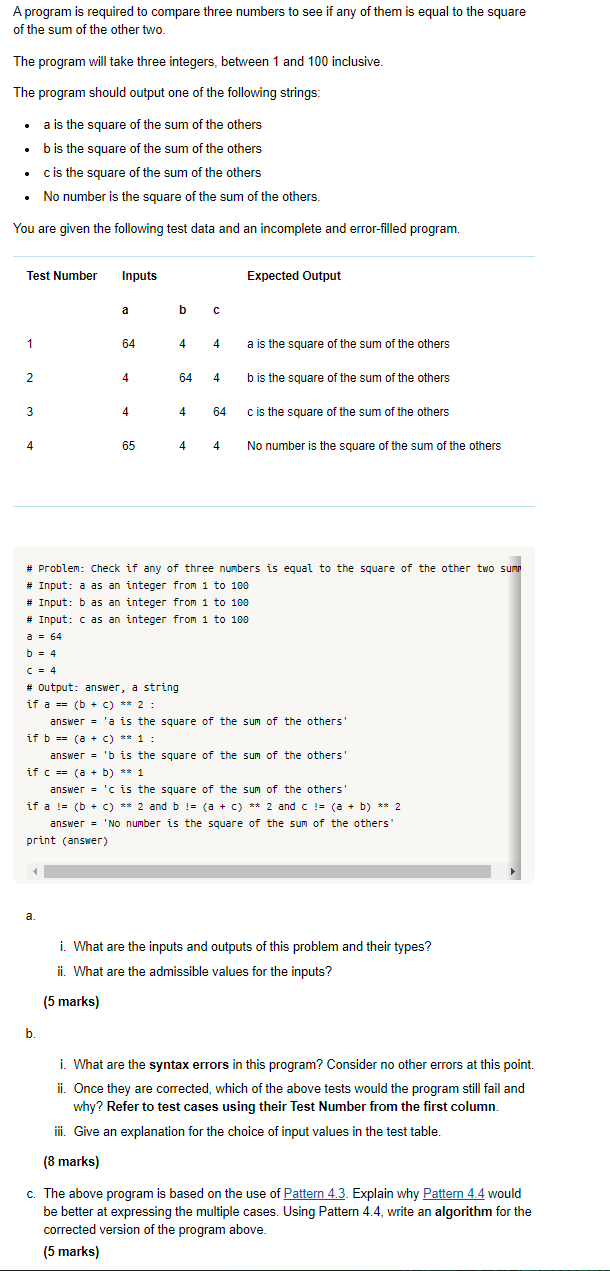 Solved A program is required to compare three numbers to see | Chegg.com