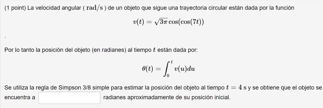 Solved Translate: The angular velocity (rad / s) of an | Chegg.com