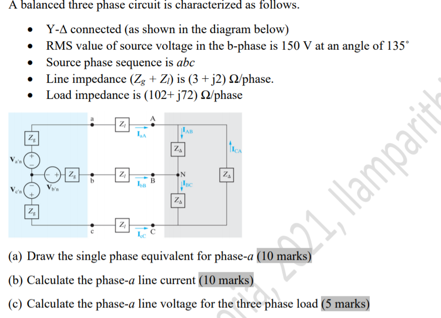 Solved A balanced three phase circuit is characterized as | Chegg.com