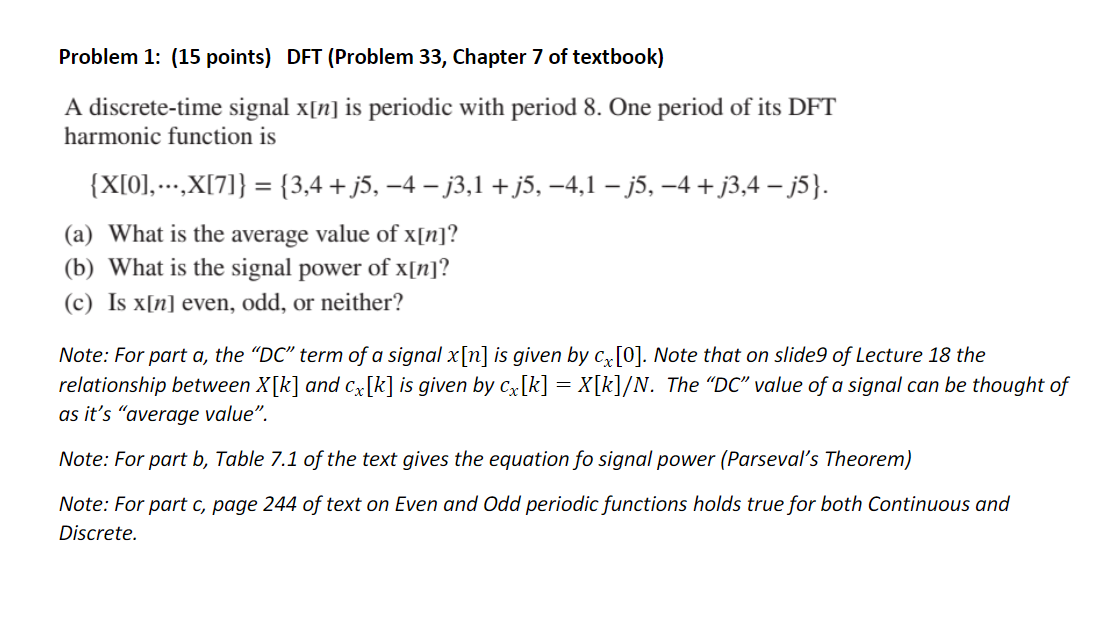 Solved Problem 1: (15 points) DFT (Problem 33, Chapter 7 of | Chegg.com