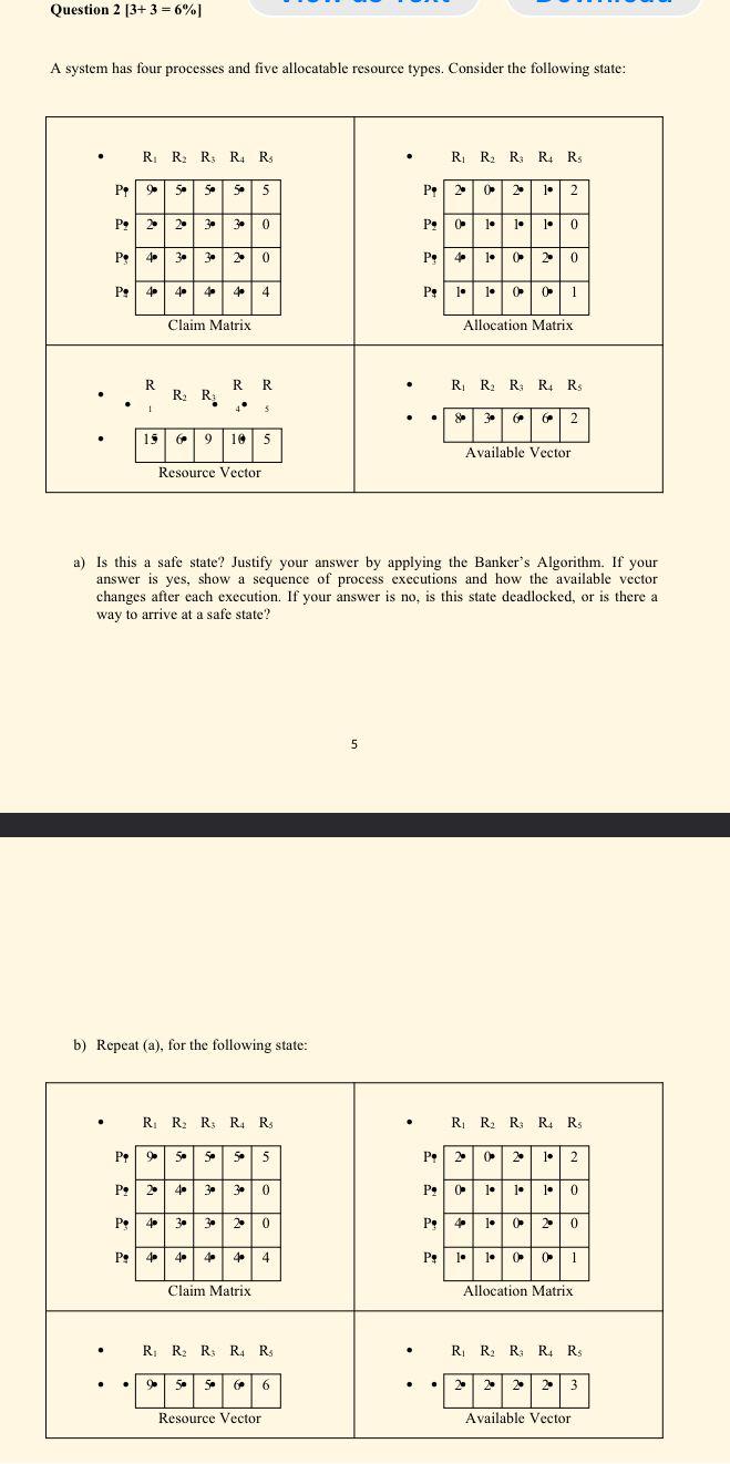Solved Question 2 [3+ 3 = 6% A system has four processes and | Chegg.com