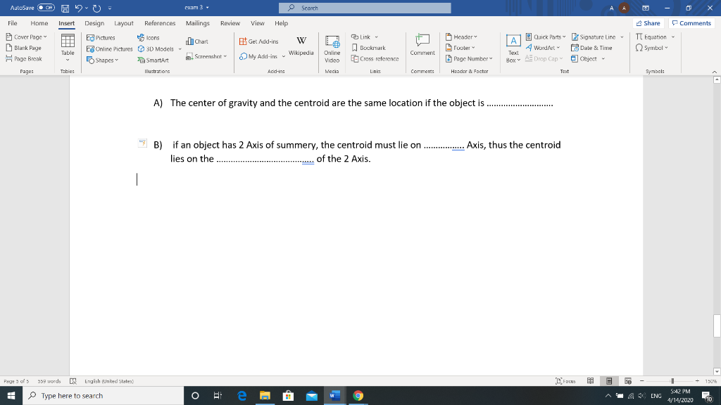 Solved The center of gravity and the centroid are the same | Chegg.com