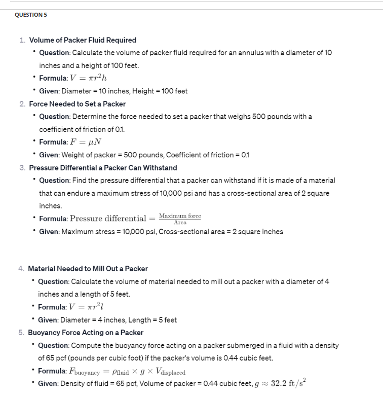 Solved Volume of Packer Fluid RequiredQuestion: Calculate | Chegg.com