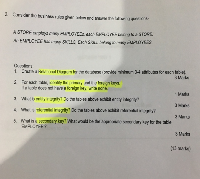 Solved 2. Consider the business rules given below and answer | Chegg.com