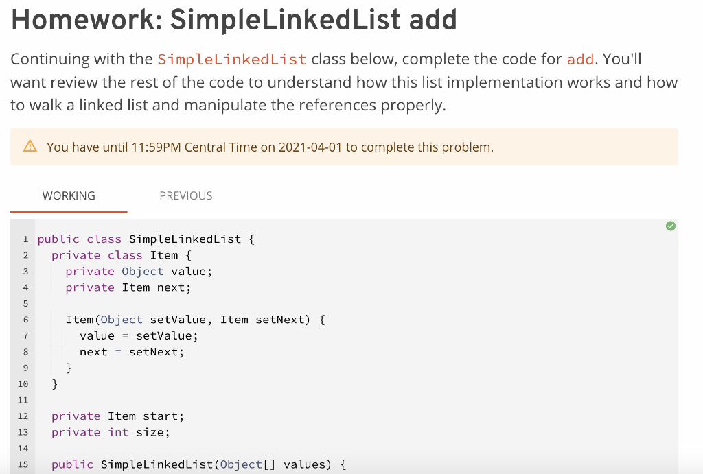 Homework: Simple Linked List add Continuing with the | Chegg.com
