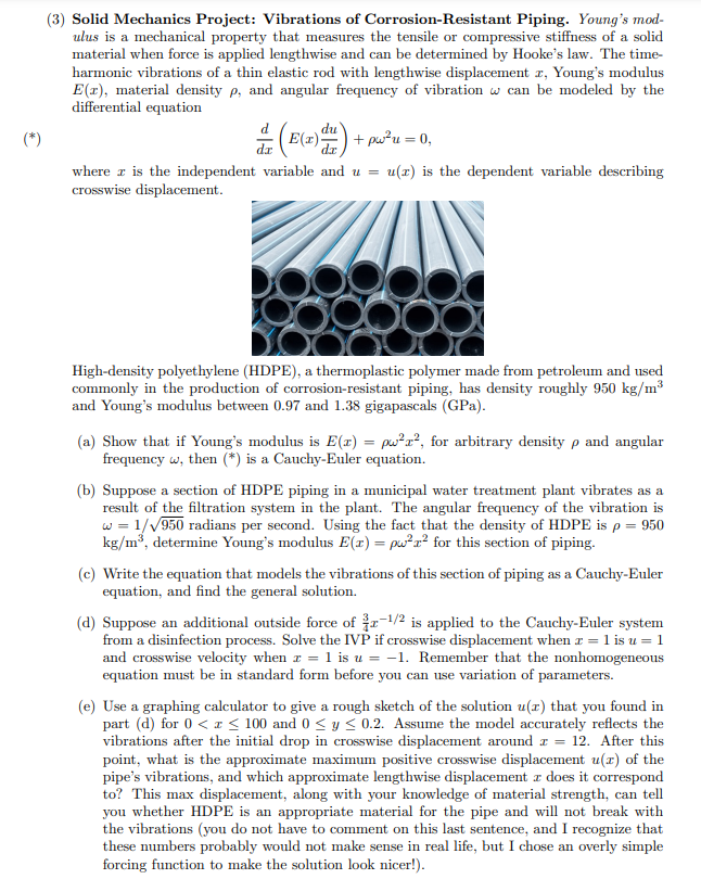 Solved (3) Solid Mechanics Project: Vibrations of | Chegg.com