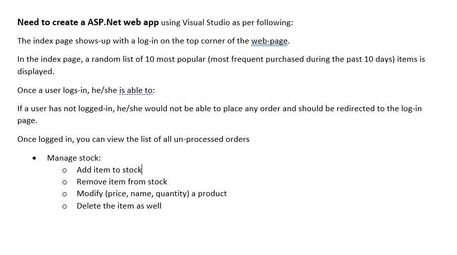Solved Need to create a ASP.Net web app using Visual Studio | Chegg.com