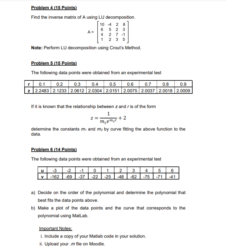 Solved Problem 4 (15 Points) Find the inverse matrix of A | Chegg.com