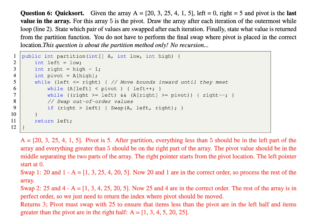 Question 6: Quicksort. Given the array | Chegg.com Question 6: Quicksort. Given the array | Chegg.com