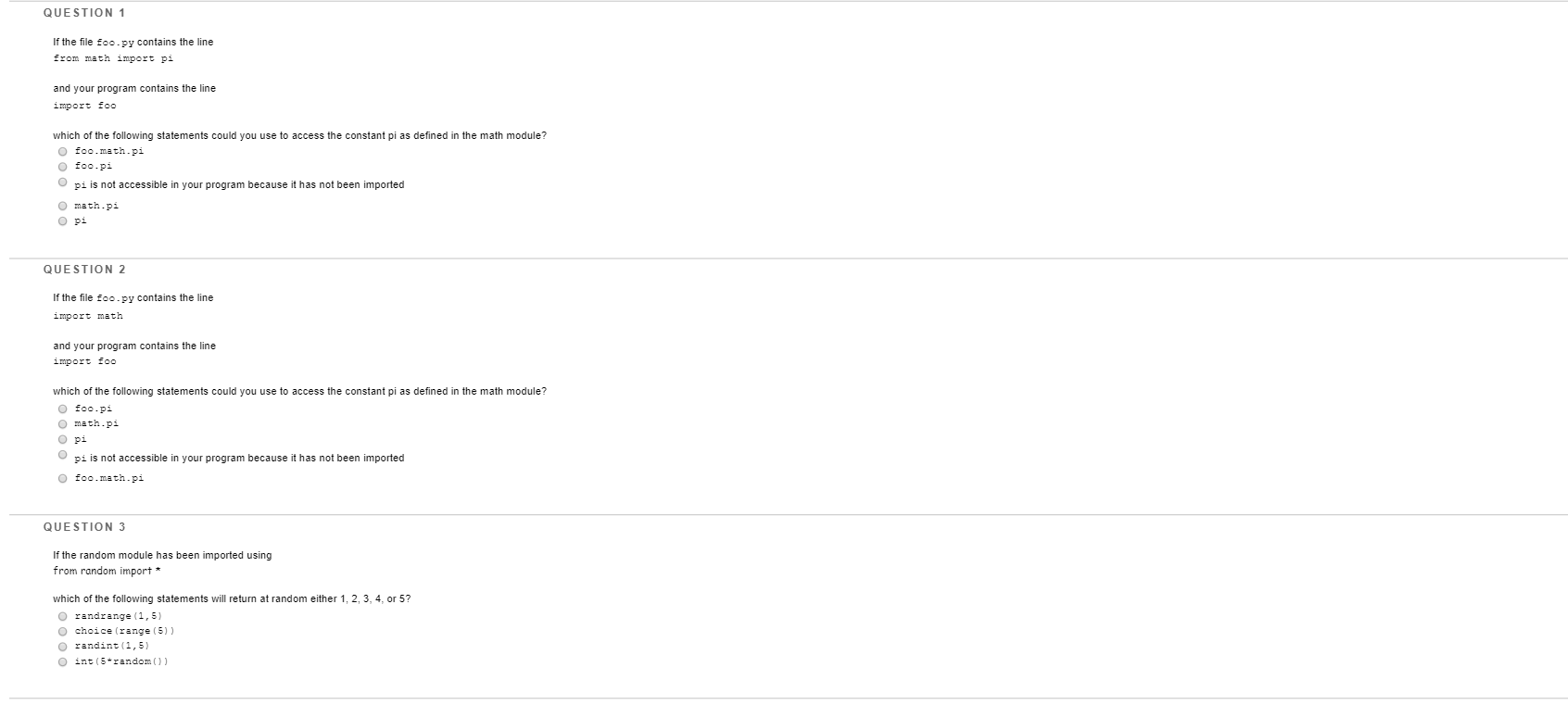 Solved QUESTION 1 If the file foo.py contains the line from | Chegg.com