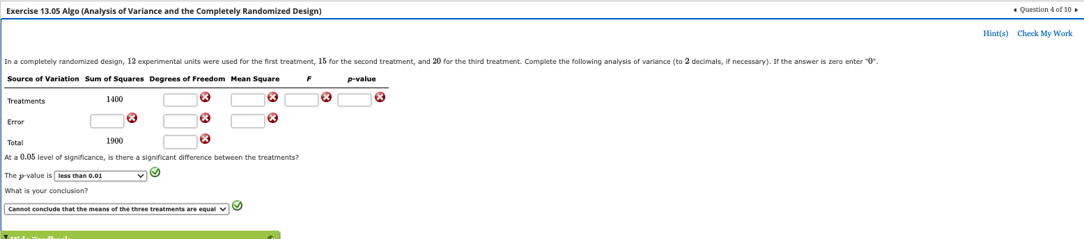 Solved Exercise 13.05 ﻿Algo (Analysis of Variance and the | Chegg.com