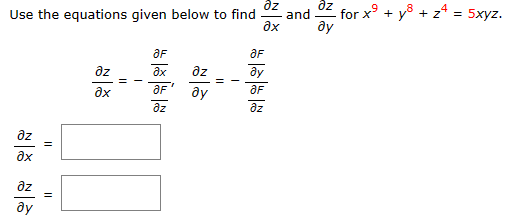 Solved Use the equations given below to find ∂x∂z and ∂y∂z | Chegg.com