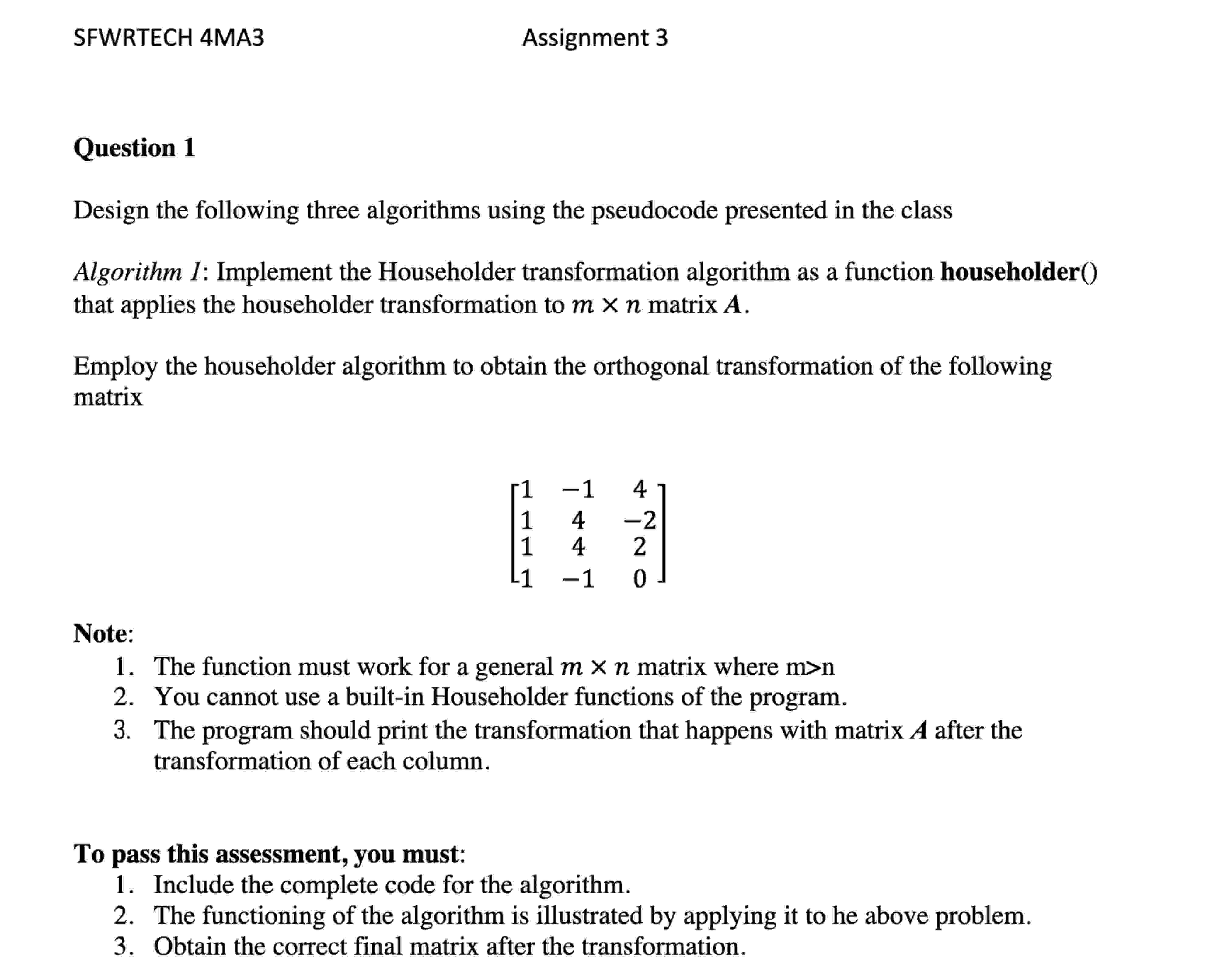 Question 1Design the following three algorithms using | Chegg.com