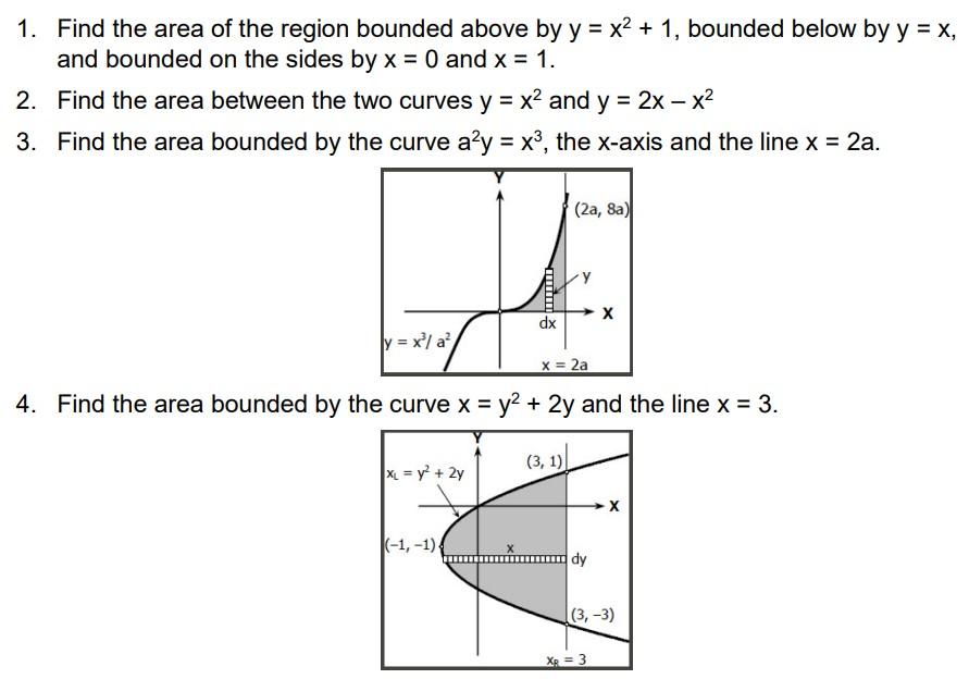 Solved 1. Find the area of the region bounded above by | Chegg.com