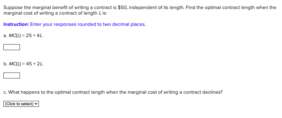 Solved Suppose the marginal benefit of writing a contract is | Chegg.com