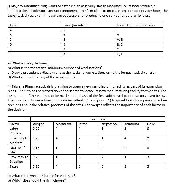 Solved i) Mayday Manufacturing wants to establish an | Chegg.com
