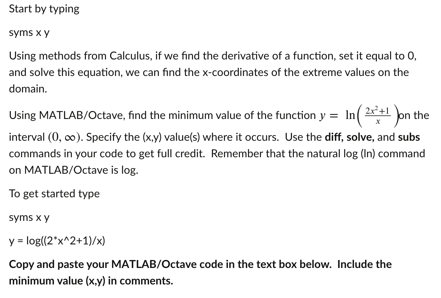 Solved Start by typing syms x y Using methods from Calculus, | Chegg.com