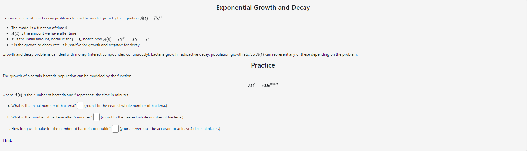 Solved Exponential growth and decay problems follow the | Chegg.com