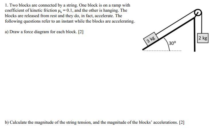 Solved 1. Two blocks are connected by a string. One block is | Chegg.com