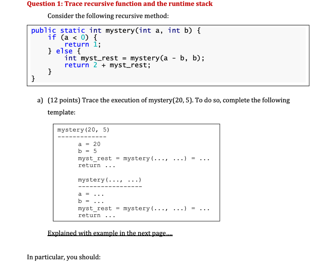 Solved Question 1: Trace recursive function and the runtime | Chegg.com