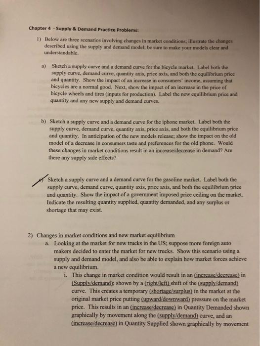 Solved Chapter 4 -Supply & Demand Practice Problems: 1) | Chegg.com