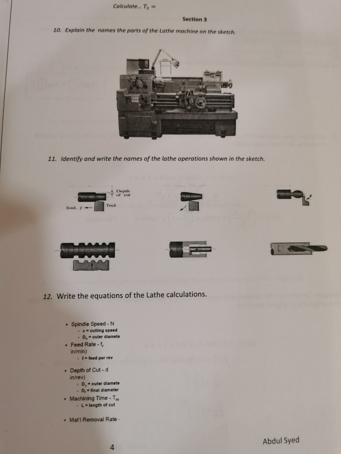 Solved Calculate... T2 = Section 3 10. Explain the names the | Chegg.com