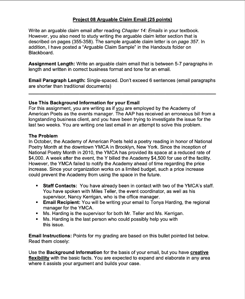 Solved Project 08 Arguable Claim Email (25 points) Write an | Chegg.com