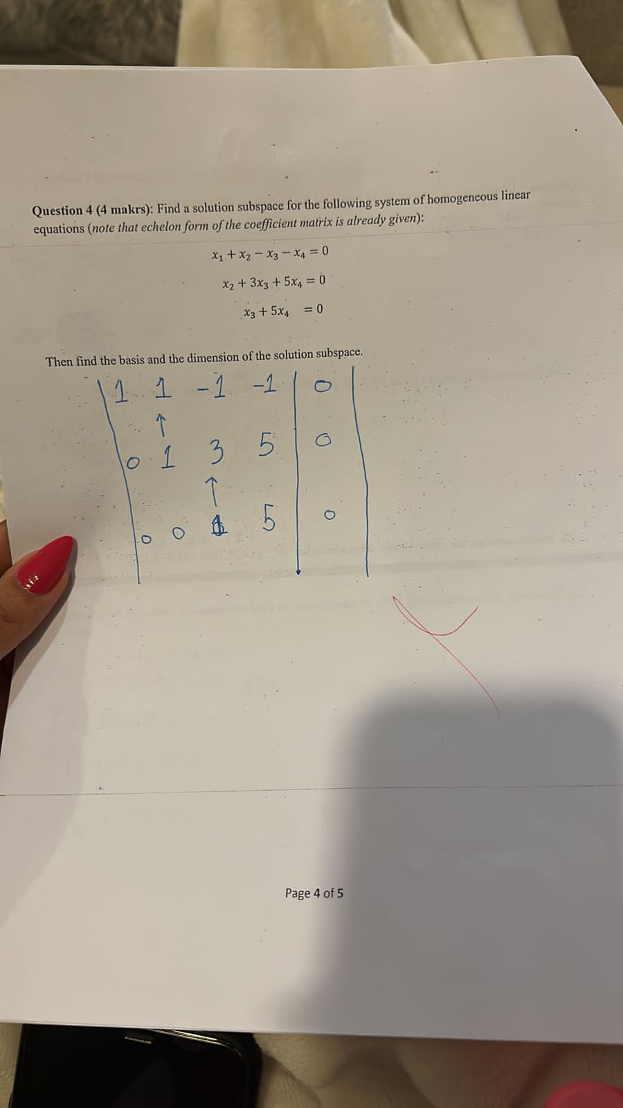 Solved Question 4 (4 makrs): Find a solution subspace for | Chegg.com