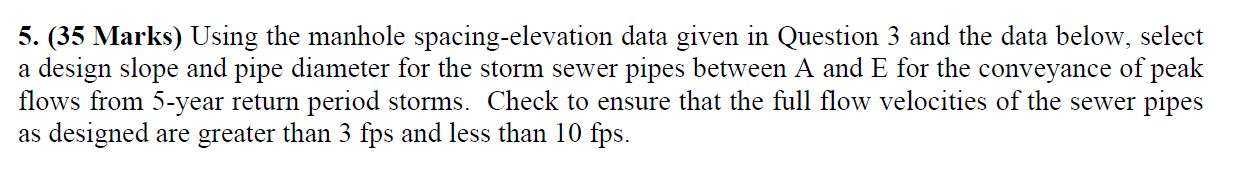 Solved 5. (35 Marks) Using the manhole spacing-elevation | Chegg.com