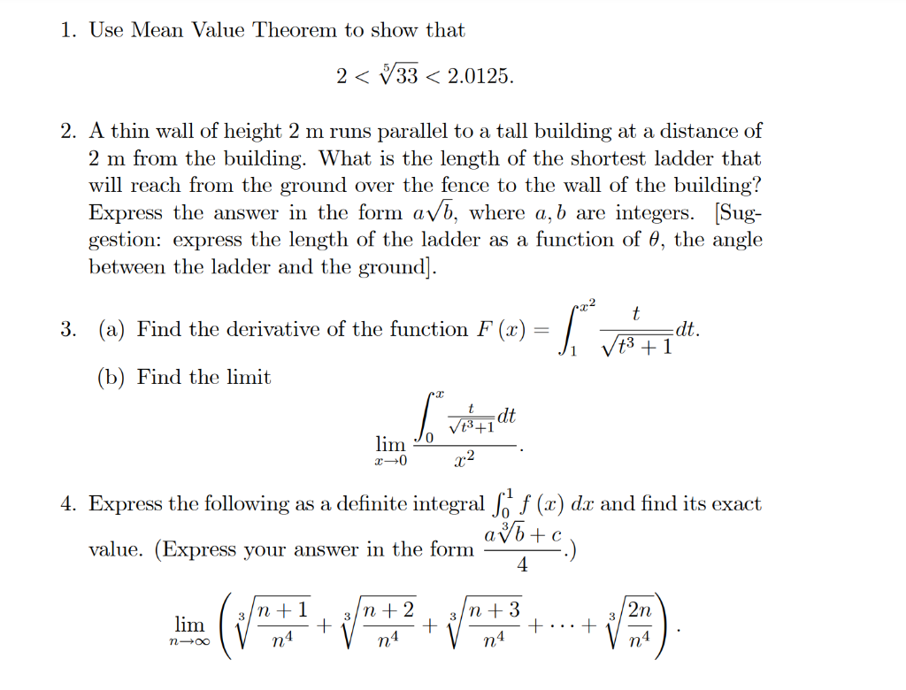 Solved 1. Use Mean Value Theorem to show that 2