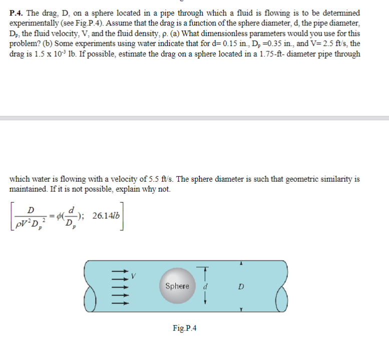 Solved P.4. The drag, D, on a sphere located in a pipe | Chegg.com