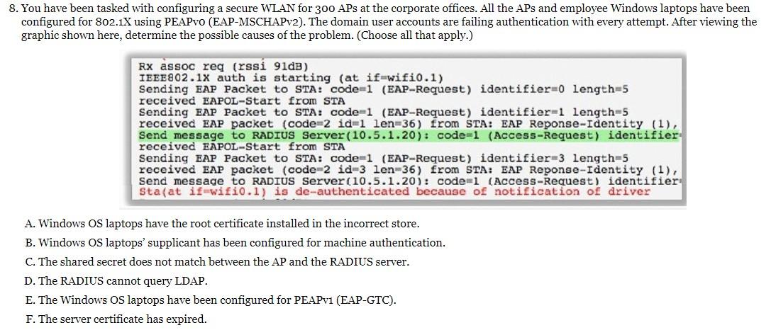 Solved 8. You have been tasked with configuring a secure | Chegg.com