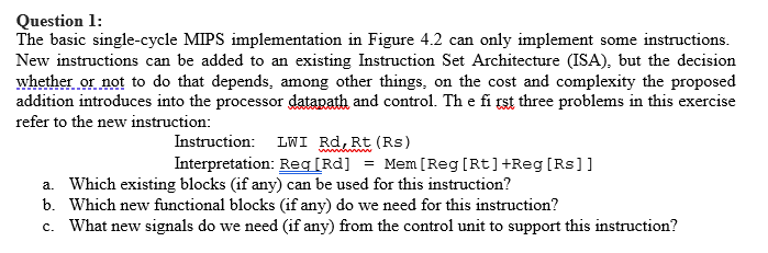 Solved Question 1: The basic single-cycle MIPS | Chegg.com
