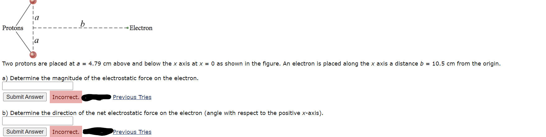 Solved Two protons are placed at a = 4.79 cm above and below | Chegg.com
