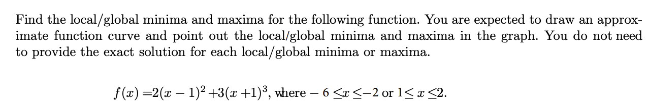 Solved Find the local/global minima and maxima for the | Chegg.com