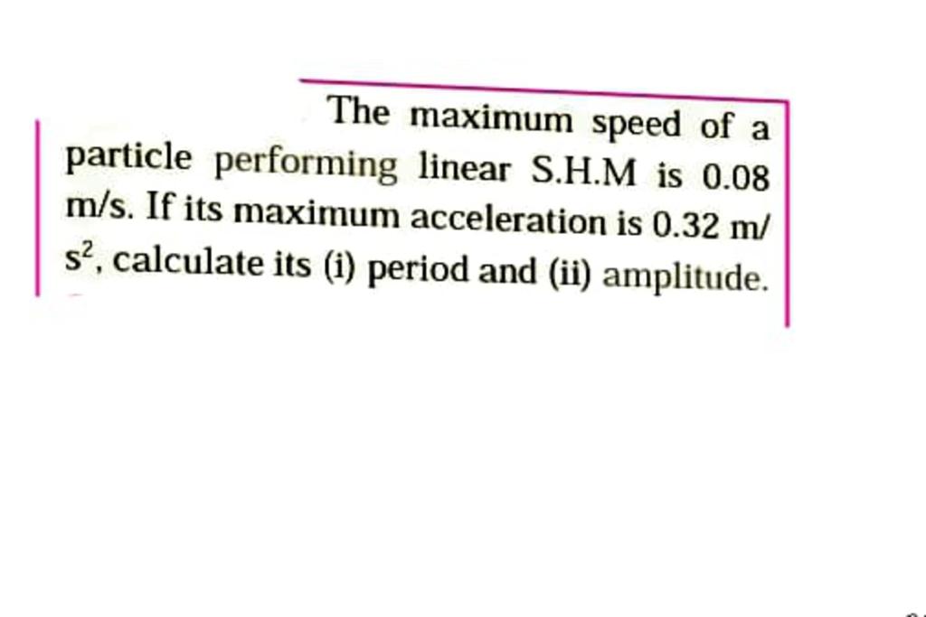 Solved The maximum speed of a particle performing linear | Chegg.com