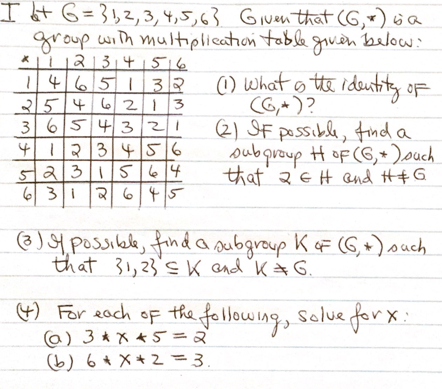 Solved I bet 6 = 31, 2, 3, 4,5,6} Given that (6) is a group | Chegg.com