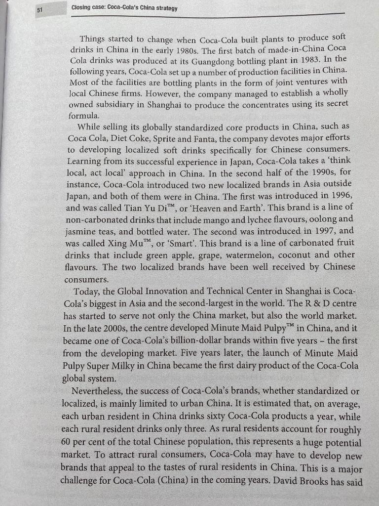 Solved Closing Case: Coca Cola's China Strategy Please | Chegg.com