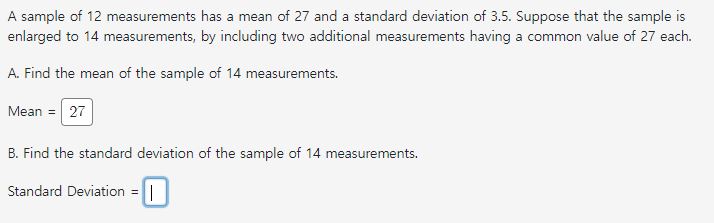 Solved A sample of 12 ﻿measurements has a mean of 27 ﻿and a | Chegg.com
