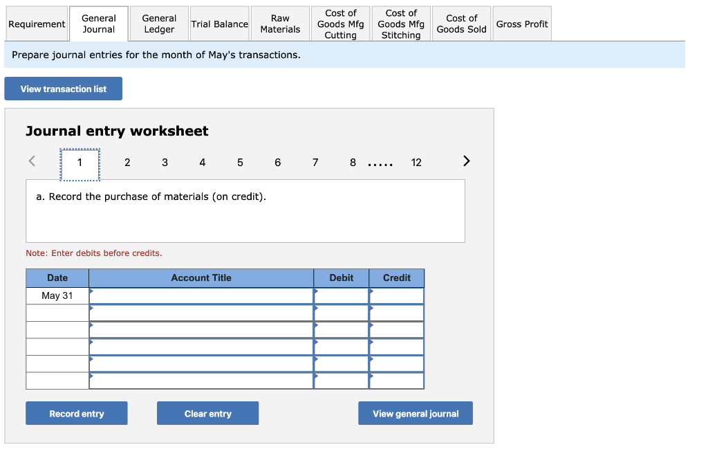 Solved Record the purchase of materials (on credit). Record | Chegg.com