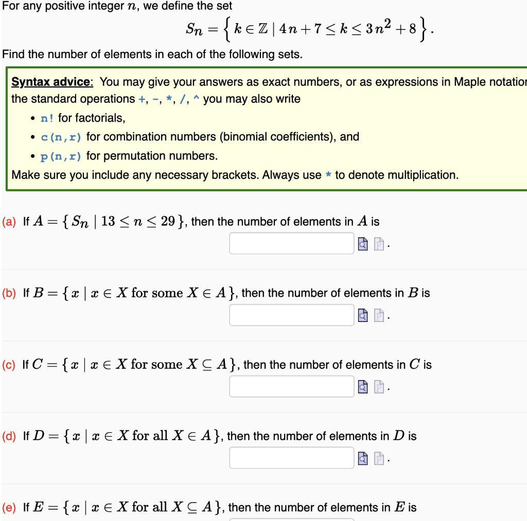 Solved For any positive integer n, we define the set | Chegg.com