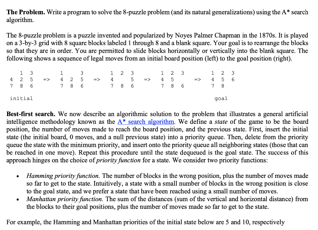 The Problem. Write a program to solve the 8-puzzle | Chegg.com